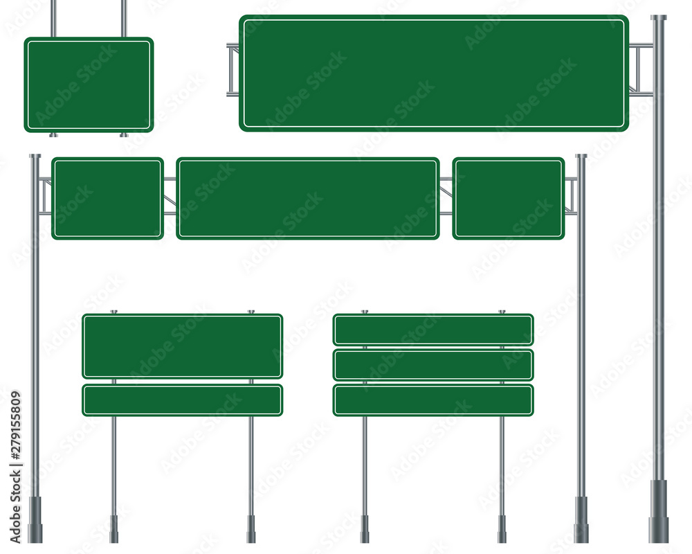 Green traffic signs isolated on a white background. Set of road signs ...