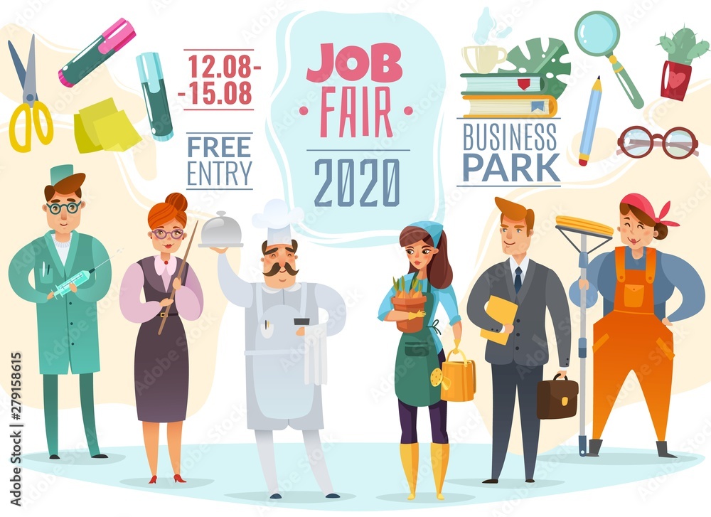 job fair characters poster Stock Vector | Adobe Stock