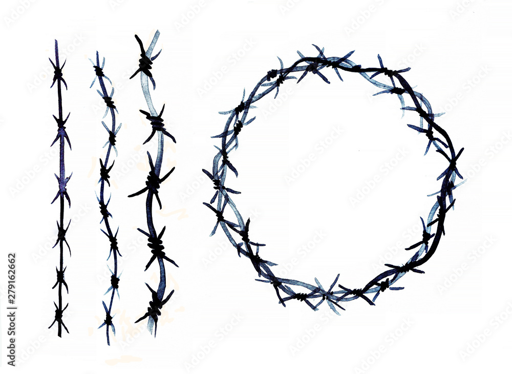 Crown Of Thorns From Barbed Wire Hand Drawn Ink Watercolor Illustration Crown Of Thorns From Barbed Wire Hand Drawn Ink Watercolor Illustration