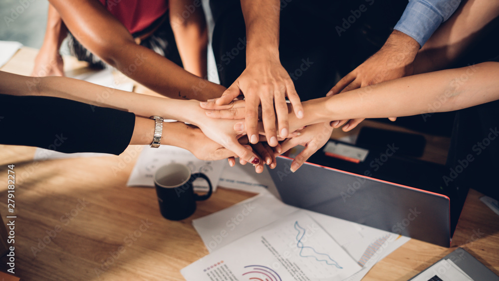 Teamwork,partnership and Social connection in business join hand ...