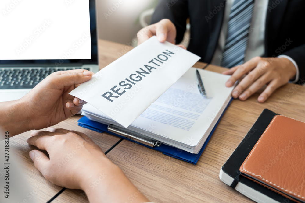 Businessman sending resignation letter to boss Including about ...