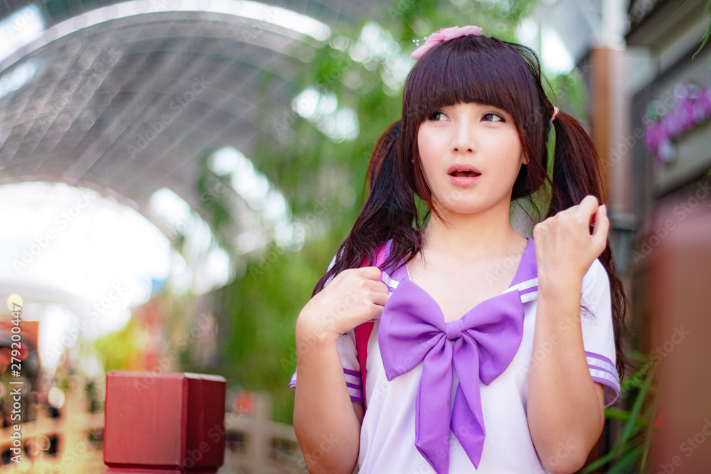 Beautiful Asian model in Japanese student uniforms Stock Photo | Adobe ...