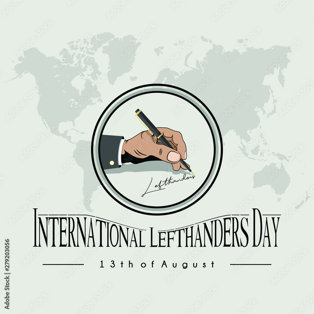 Icon left hand writing "international lefthanders day" with a ballpoint ...