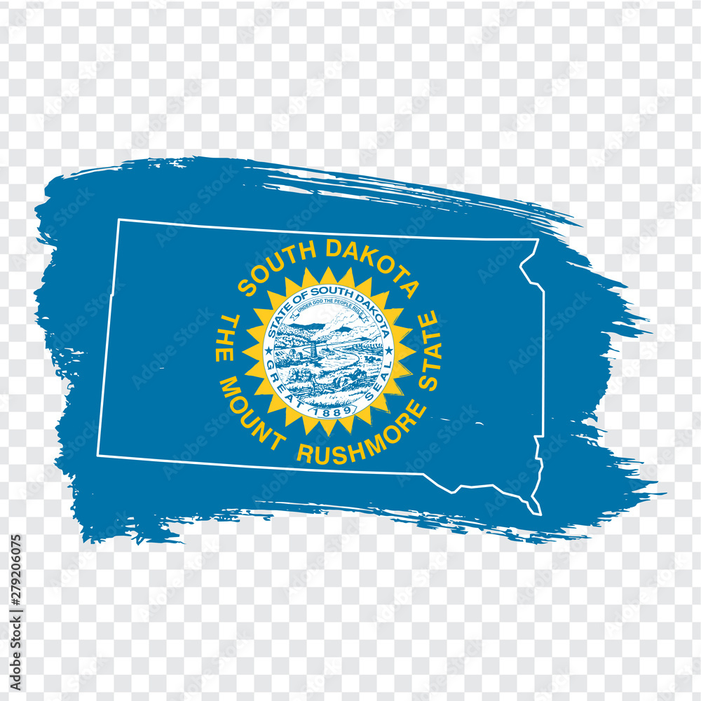 Flag of State South Dakota from brush strokes and Blank map of South ...