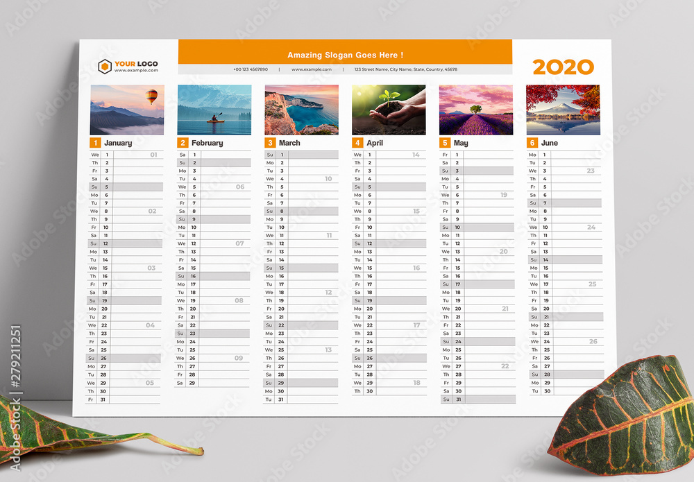 Calendar Layout with Orange Elements Stock Template | Adobe Stock