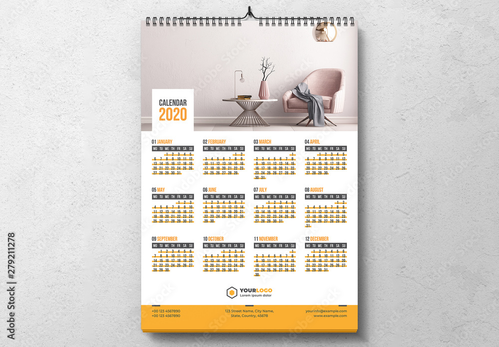 Calendar Layout with Orange Elements Stock Template | Adobe Stock