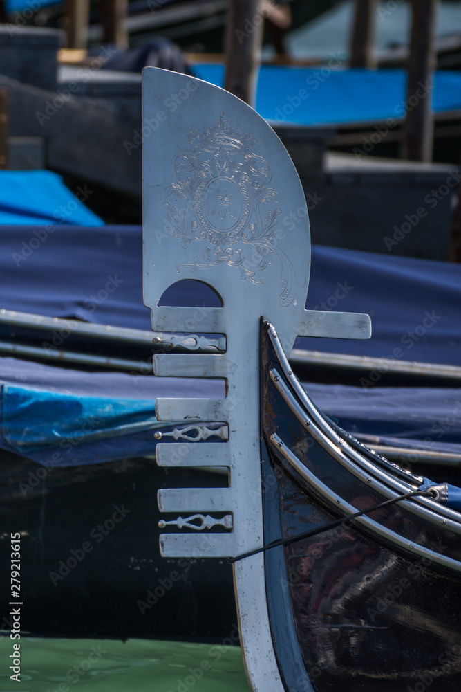 Iron prow head of a Venetian gondola, known as the fero da prora ...