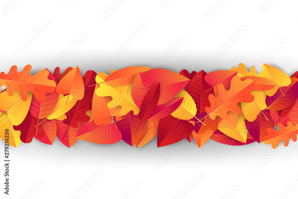 Autumn leaves divider strip. Realistic vector illustration. Stock ...