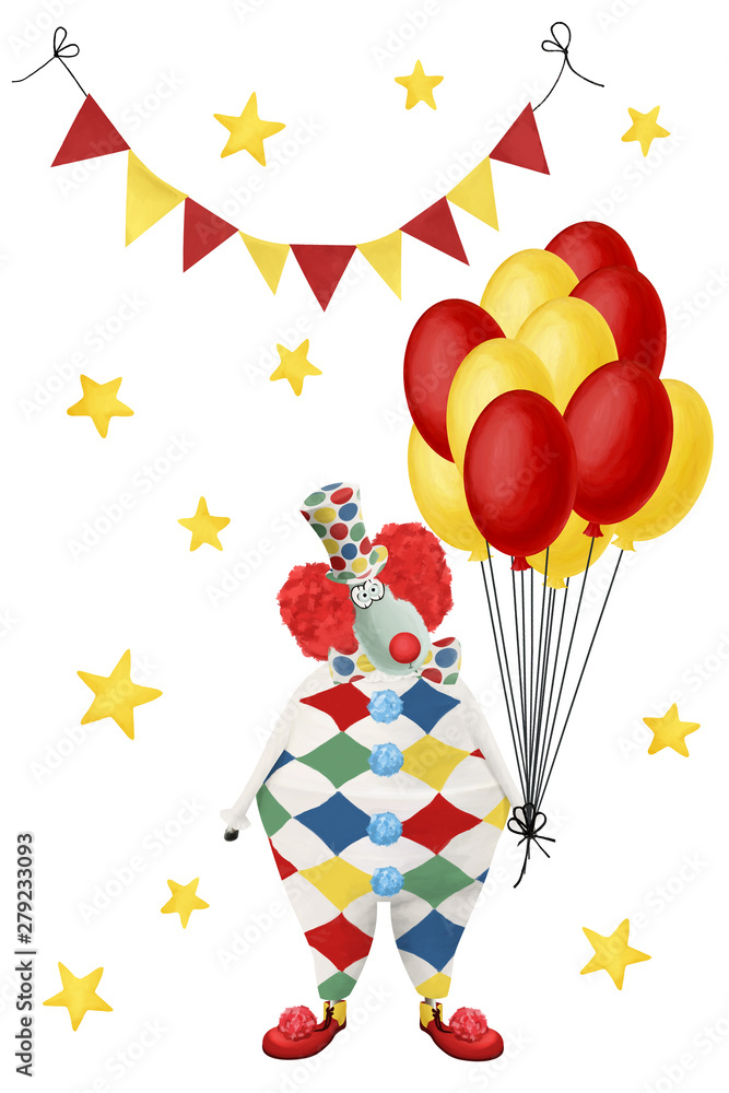 Cute cartoon sheep as circus- party clown. Positive clip art set ...