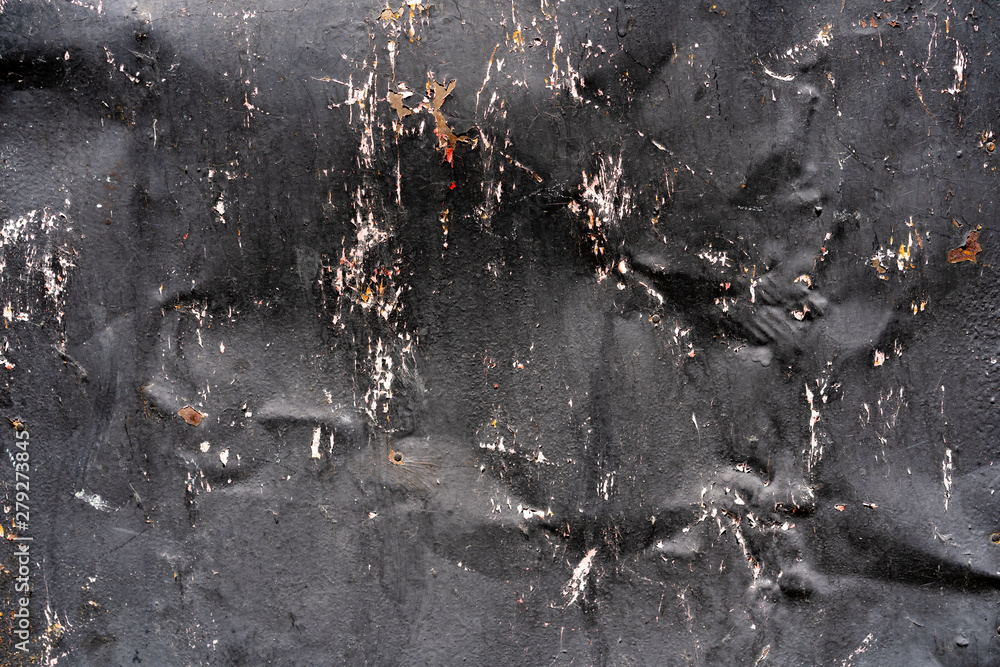 black crumpled metal sheet. Background black bent metal. Black paint on ...