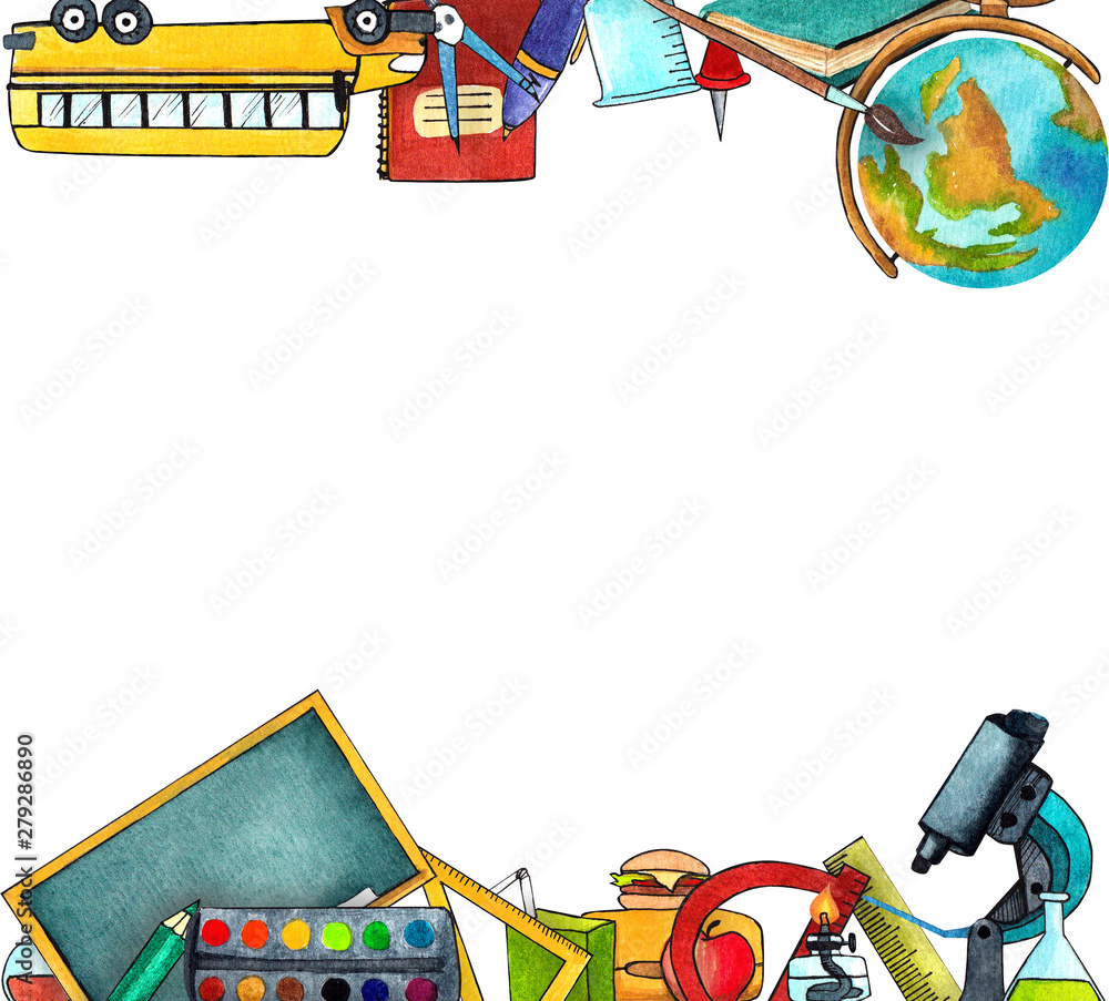 school frame, frame of school objects, digital clipart of school ...
