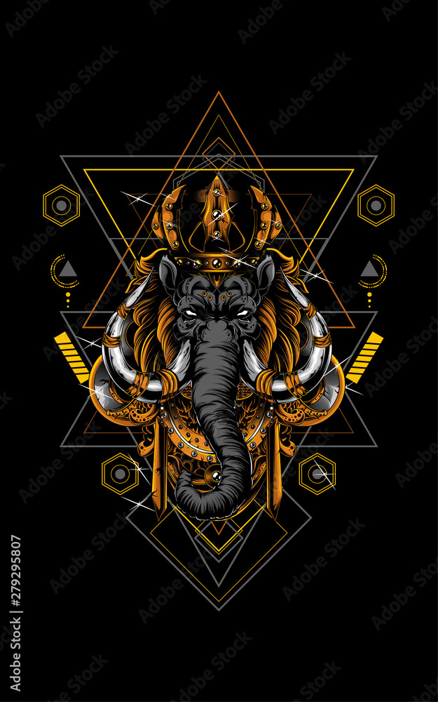 Lembuswana the big mammoth with gold crown and sacred geometry pattern ...