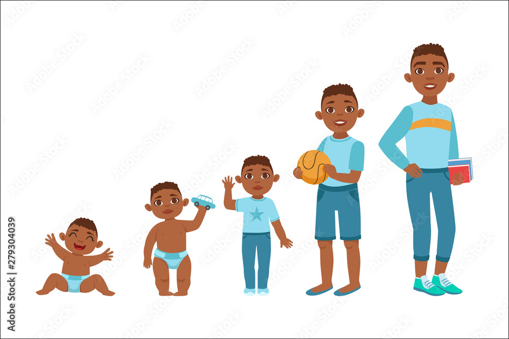 Black Boy Growing Stages With Illustrations In Different Age Stock Vector | Adobe Stock