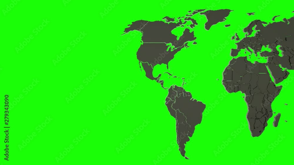 Animation of a world map on green screen. Scrolling from left to right ...