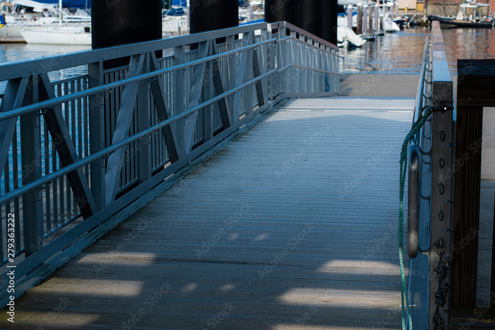 Blue and Grey Aluminium Floating Dock, Fence and Handrail Along Harbor ...