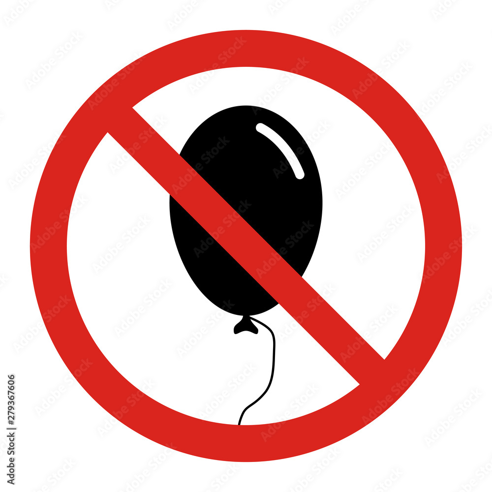 No balloons. Entry with balloons are not allowed. Vector sign. Red ...