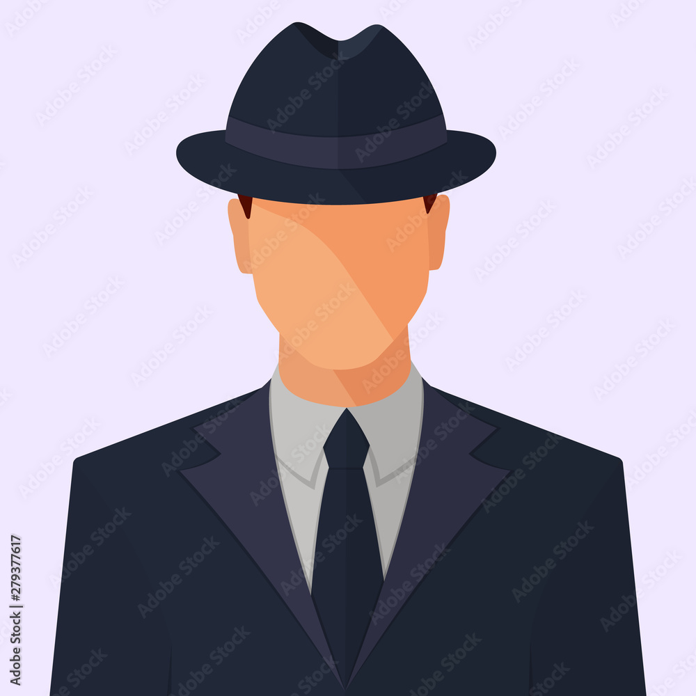 Man in a hat and a suit without face. Detective, secret agent, mafia ...