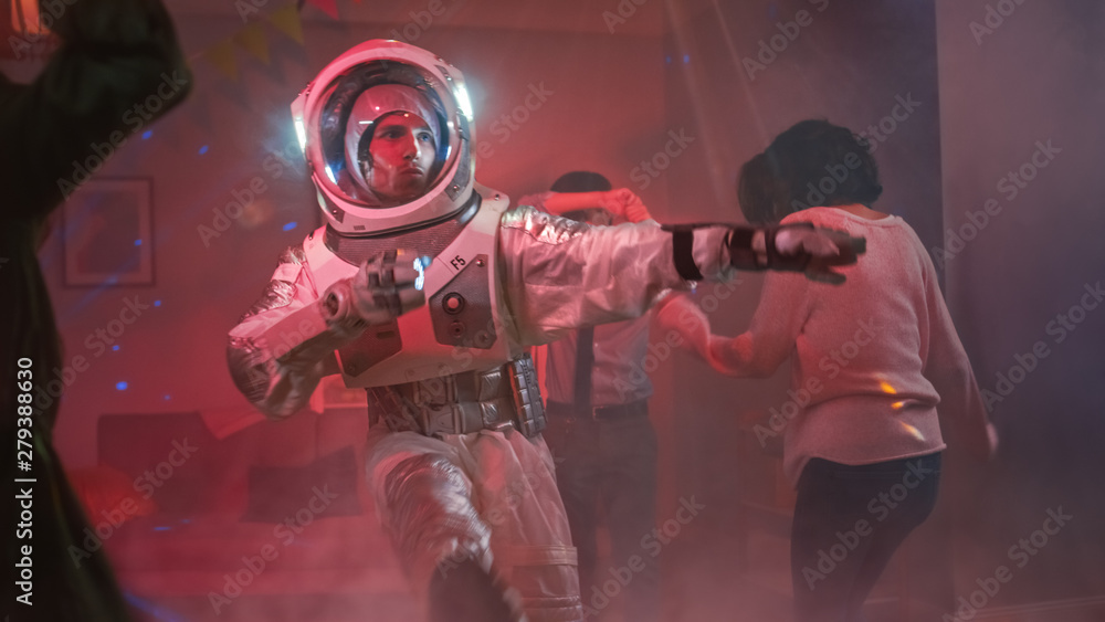 At the College House Costume Party: Fun Guy Wearing Space Suit Dances ...