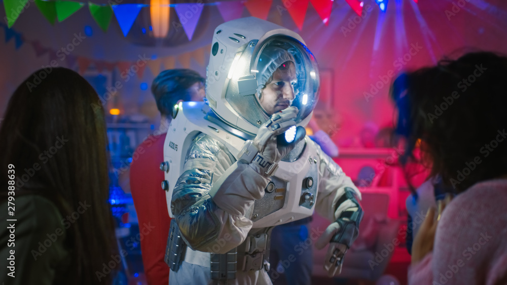 At the College House Costume Party: Fun Guy Wearing Space Suit Dances ...