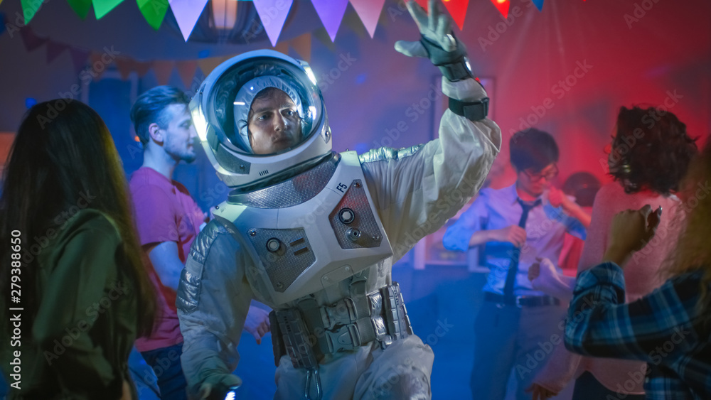 At the College House Costume Party: Fun Guy Wearing Space Suit Dances ...