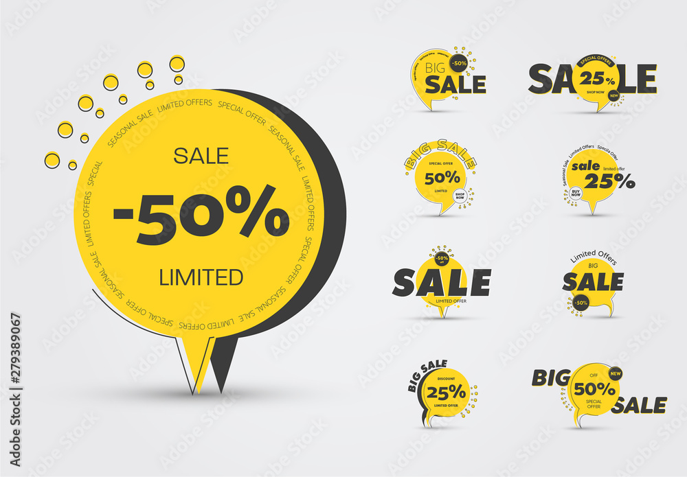 Yellow and Black Sale Icons Set Stock Template | Adobe Stock