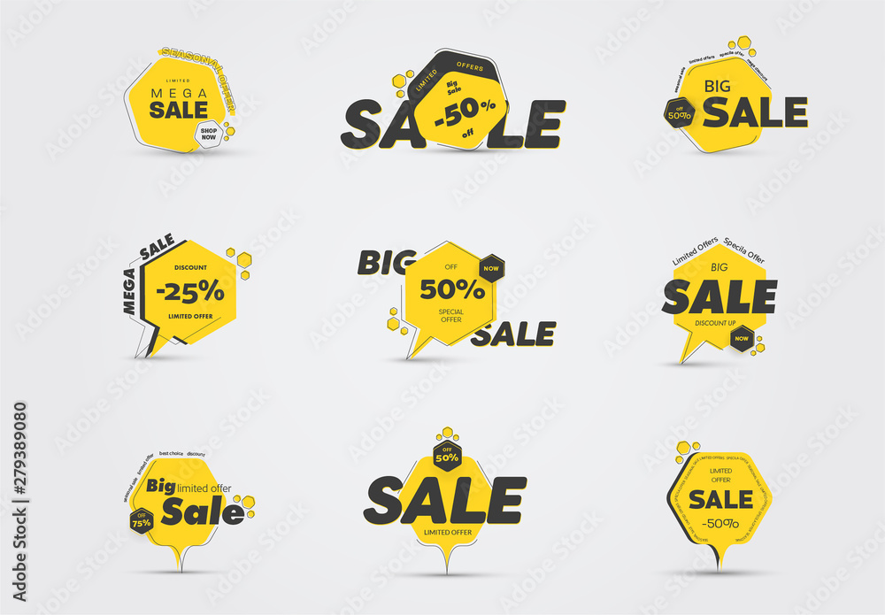 Yellow and Black Sale Icons Set Stock Template | Adobe Stock