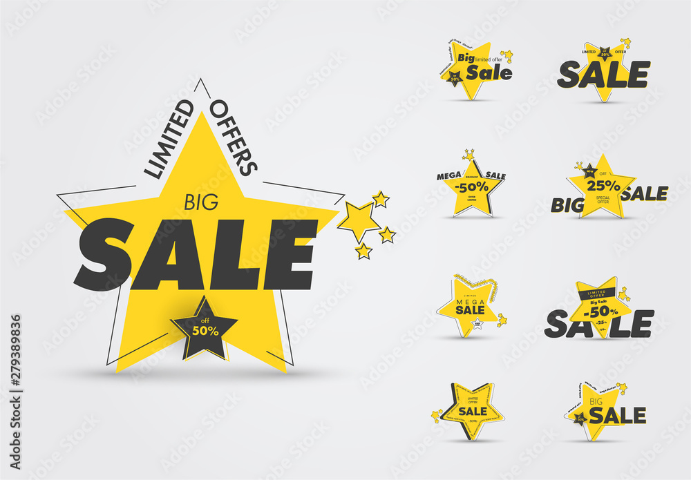 Yellow and Black Sale Icons Set Stock Template | Adobe Stock
