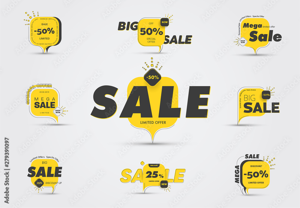 Yellow and Black Sale Icons Set Stock Template | Adobe Stock