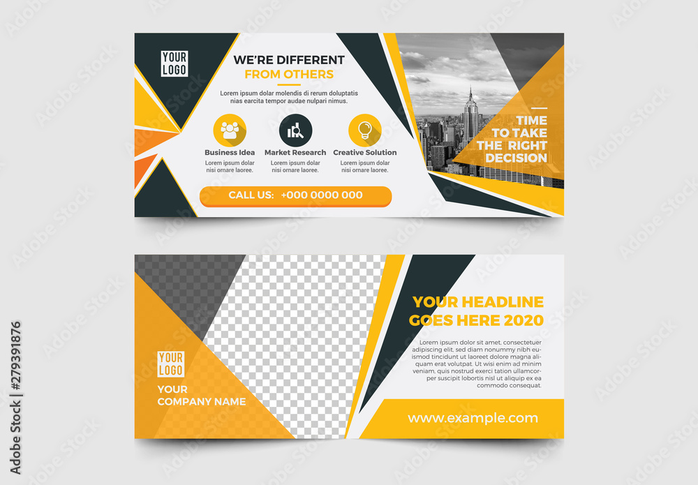 Advertising Banner Layout with Geometric Orange Elements Stock Template ...