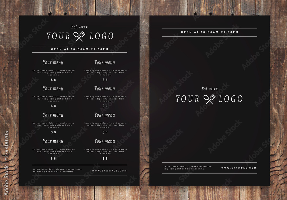 Menu Layout with Dark Background Stock Template | Adobe Stock
