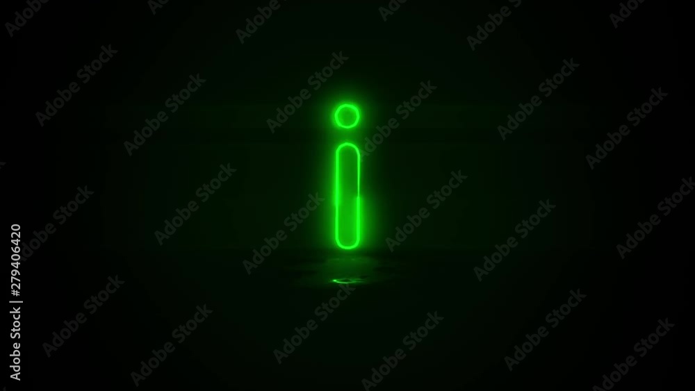 Alphabet letter I - green electric neon on black background in ...