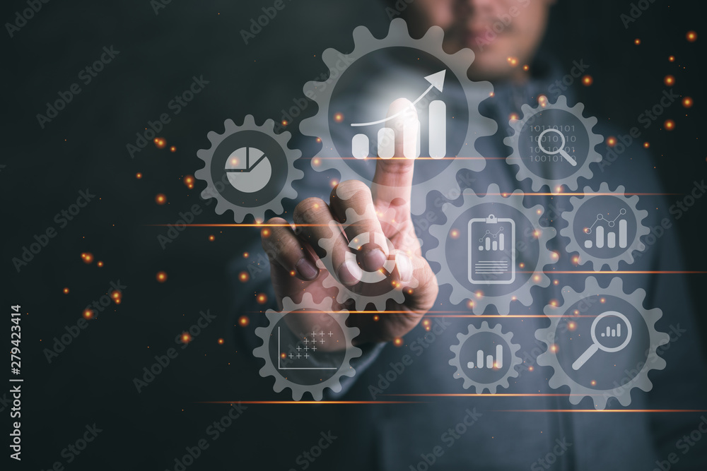 Business data analytics process management with a consultant touching ...