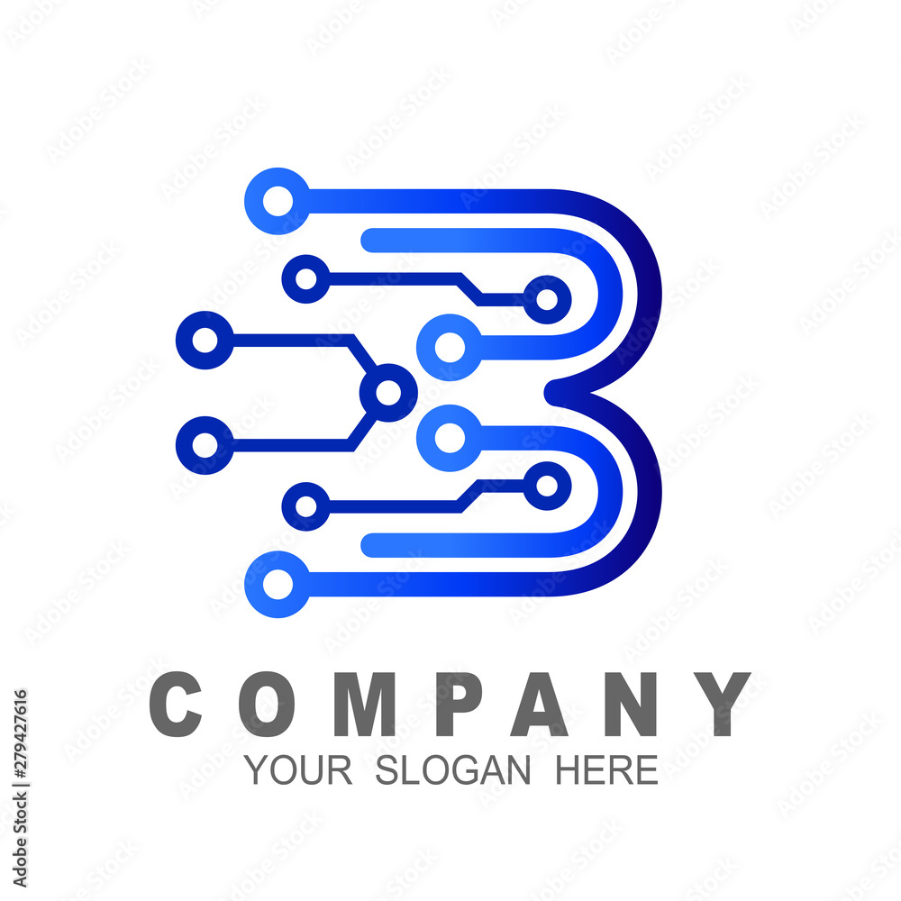 Letter b logo design template, technology, digital, logo type vector ...