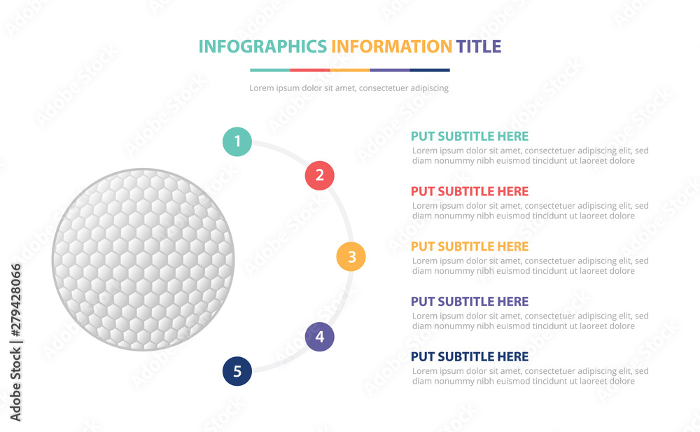 golf ball sport infographic template concept with five points list and ...