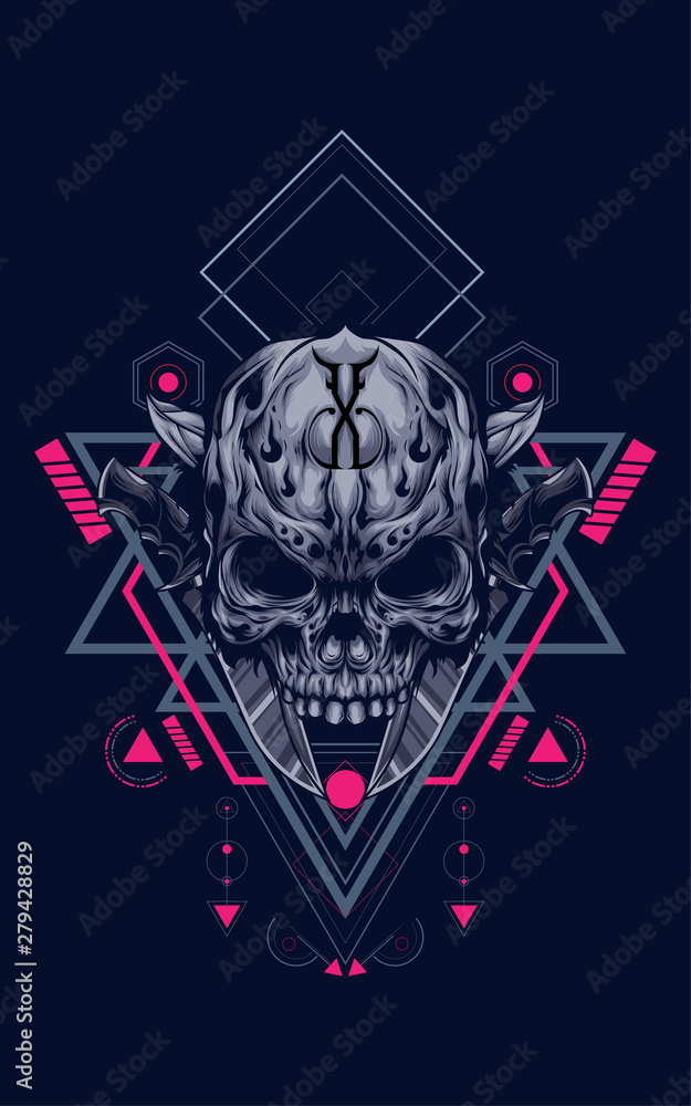 creepy skull logo illustration with sacred geometry pattern as the ...