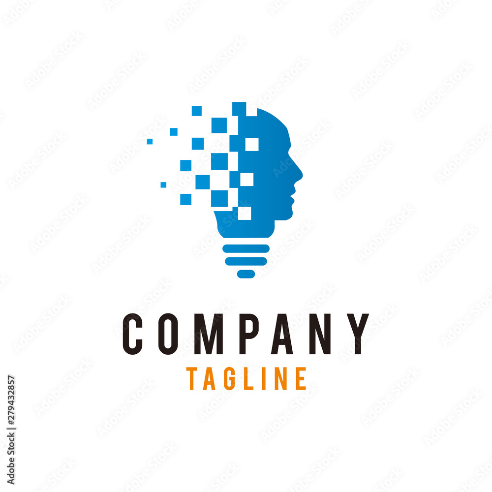 human head bulb lamp logo vector idea smart Pixels logo design Stock ...
