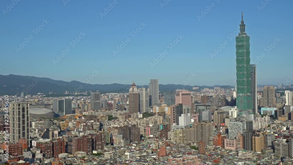 Left to right pan of Taipei City the capital of Taiwan, Taipei 101 ...