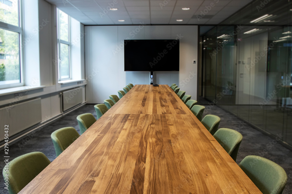 Coronavirus office closed work from home. Meeting room or Board room ...