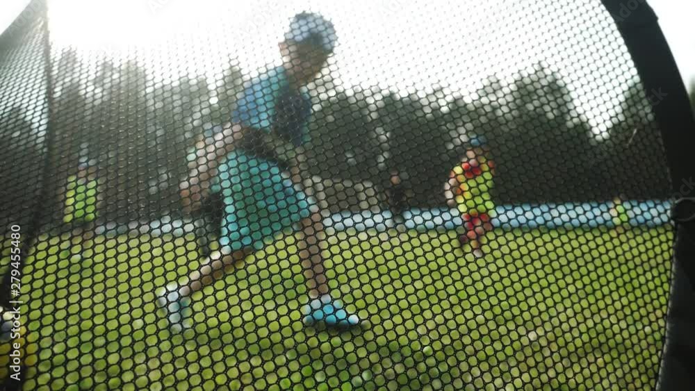 Children Training Playing Football Outdoor Stadium. Elementary school ...