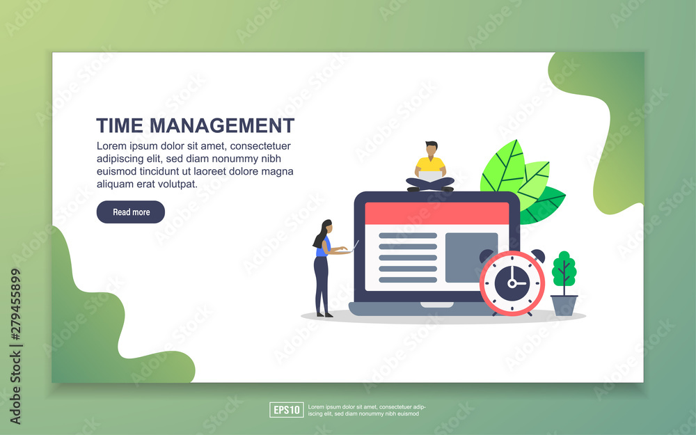 Vector illustration of time management concept with tiny people ...