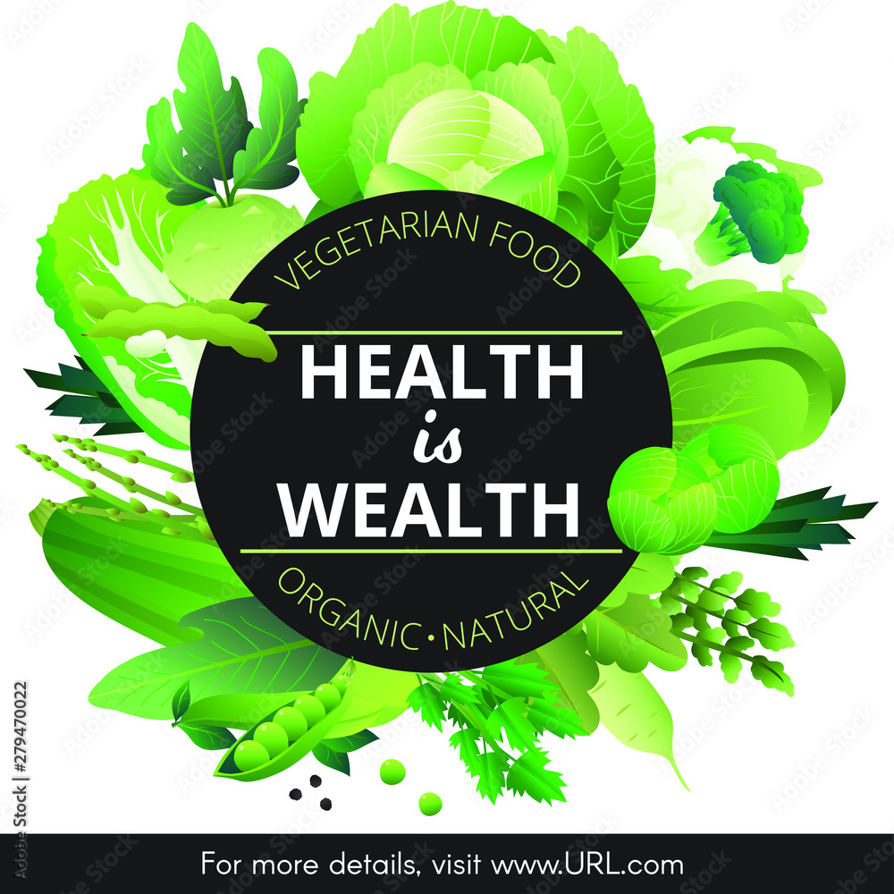 "Health is wealth" Proverb. Vector illustration showing green leafy ...