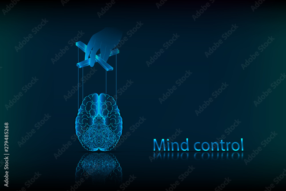 Mind control. The concept of mind control, in the form of a human brain ...