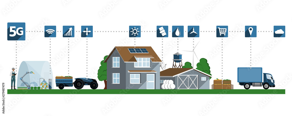 5G network for control smart farm. Smart agriculture 4.0. Stock Vector ...