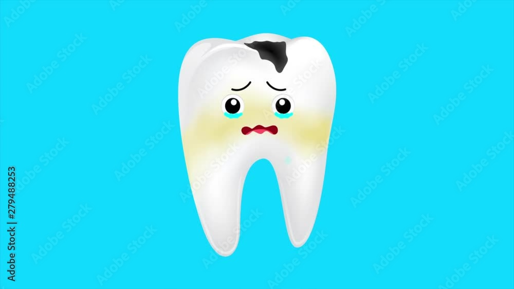 Unhealthy tooth character shaking from pain and crying. The aching ...