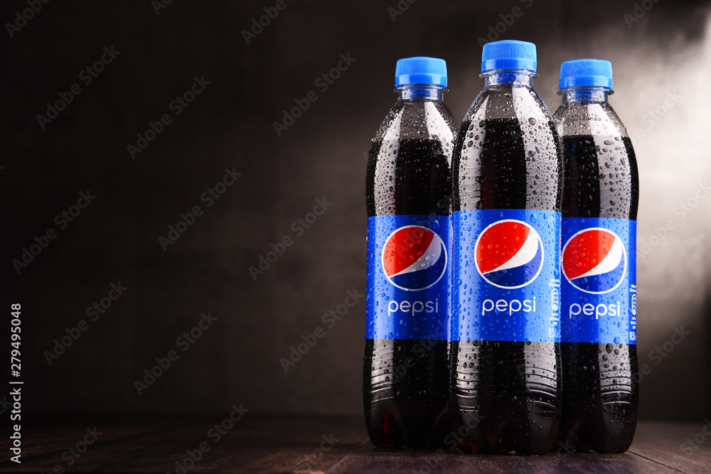 Plastic bottles of carbonated soft drink Pepsi Stock Photo | Adobe Stock