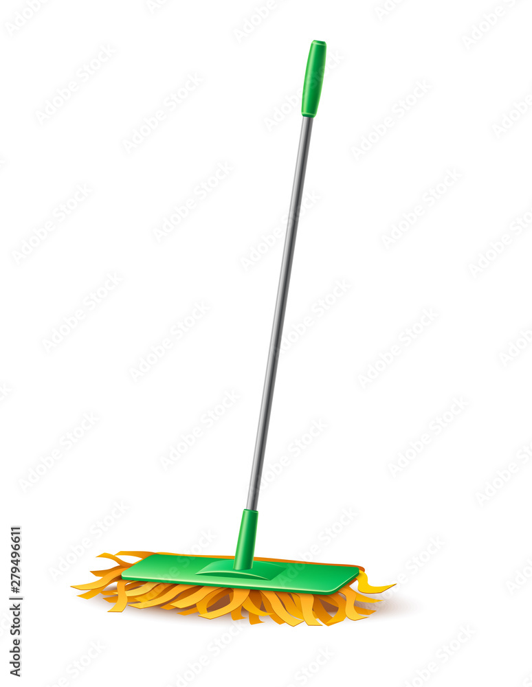 Realistic modern green mop with fibers for household chores, domestic ...