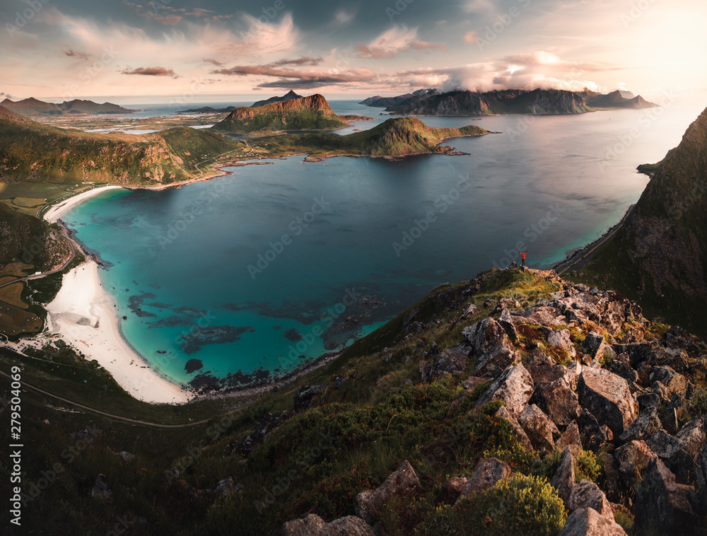 Hakland beach view from Mannen mountain in Lofoten islands, which is a ...