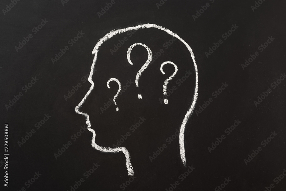 Human brain and question mark draw on blackboard Stock Photo | Adobe Stock