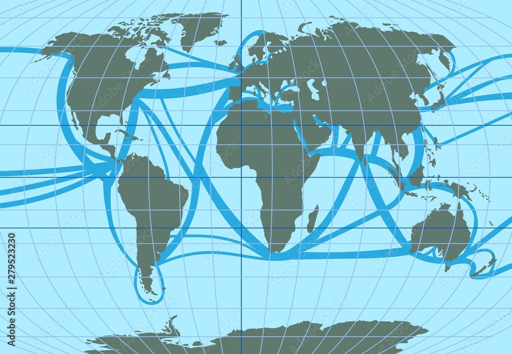 Vector map of the world. Sea trade and passenger routes. Stock Vector ...