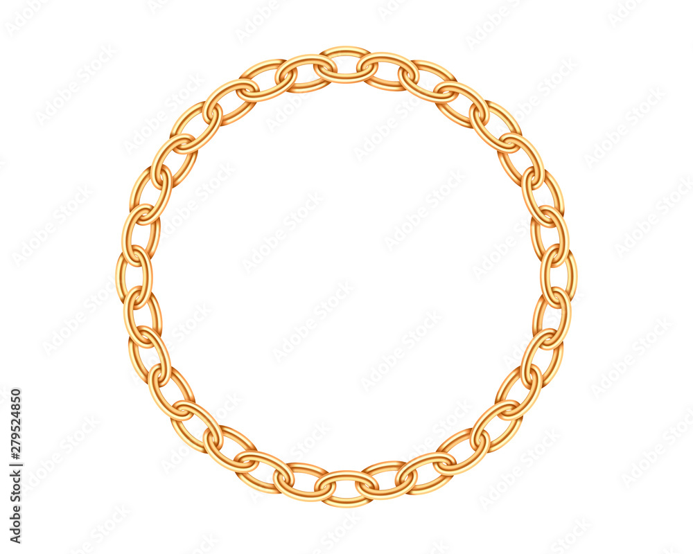 Realistic gold circle frame chain texture. Golden round chains link ...
